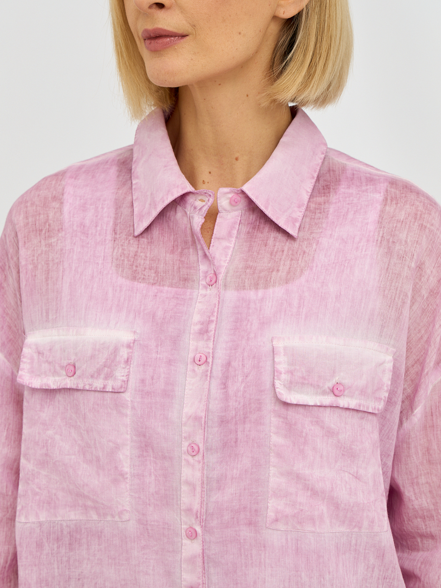 Купить блузка женская удлиненная с накладными карманами Светло-сиреневый D52CA123F-01A в ...