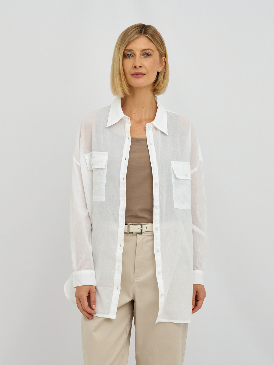 Купить блузка женская удлиненная с накладными карманами Белый D52CA123F-01A в официальном ...