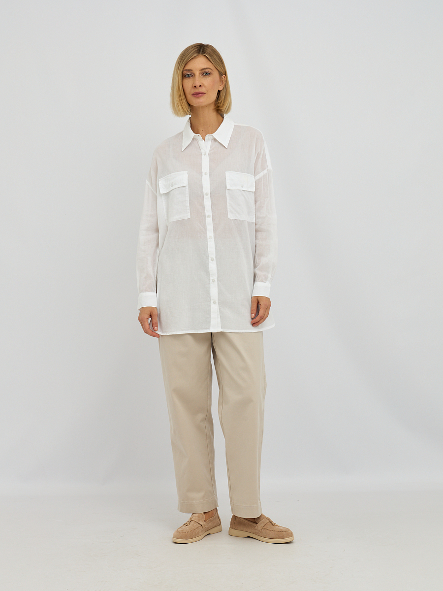 Купить блузка женская удлиненная с накладными карманами Белый D52CA123F-01A в официальном ...