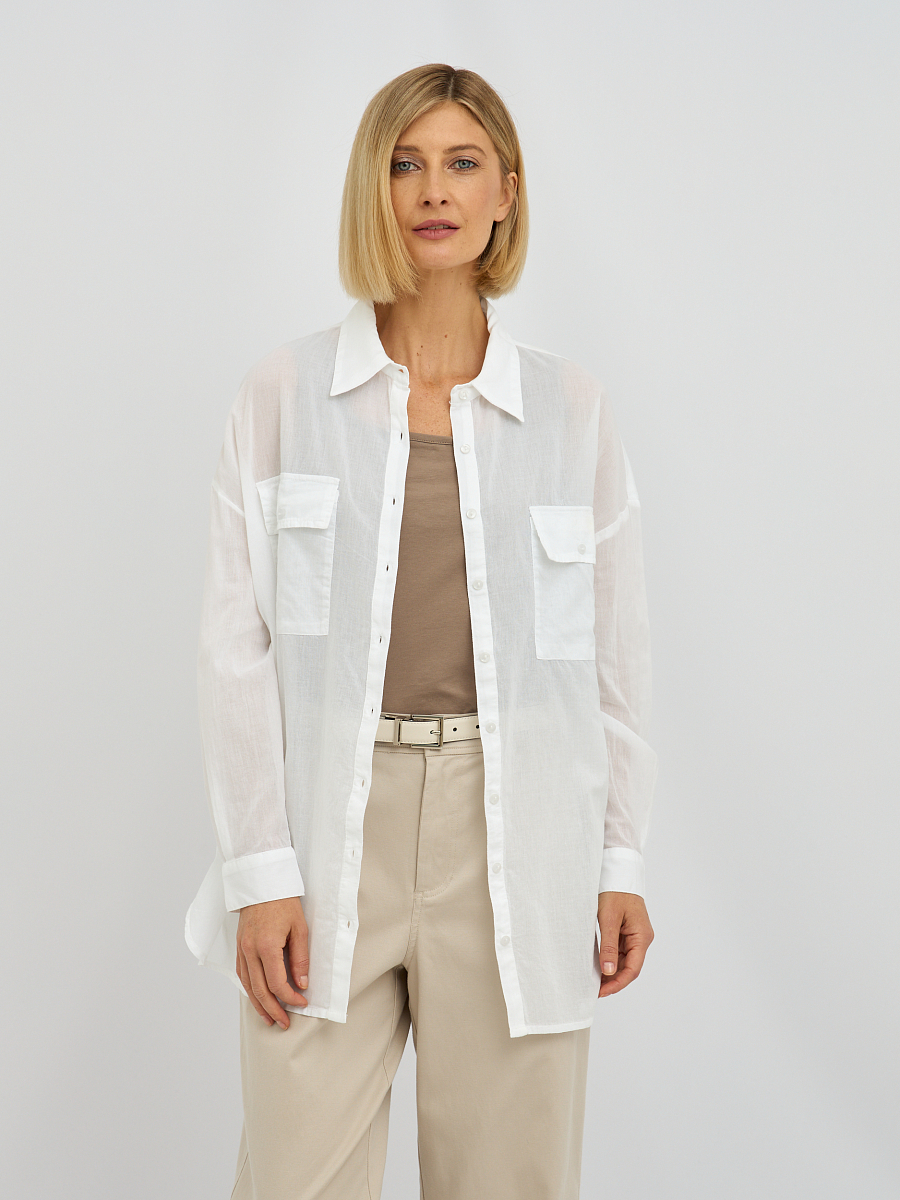 Купить блузка женская удлиненная с накладными карманами Белый D52CA123F-01A в официальном ...