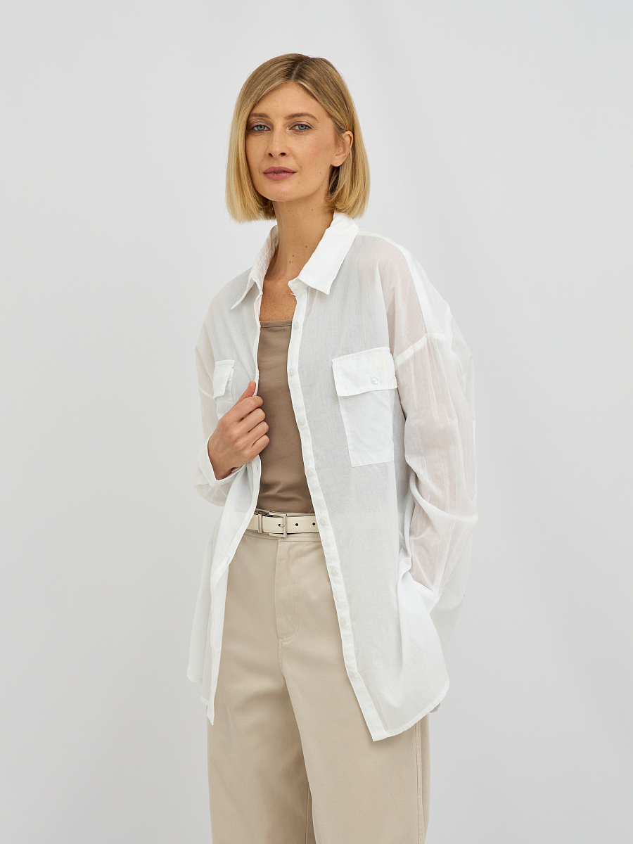 Купить блузка женская удлиненная с накладными карманами Белый D52CA123F-01A в официальном ...